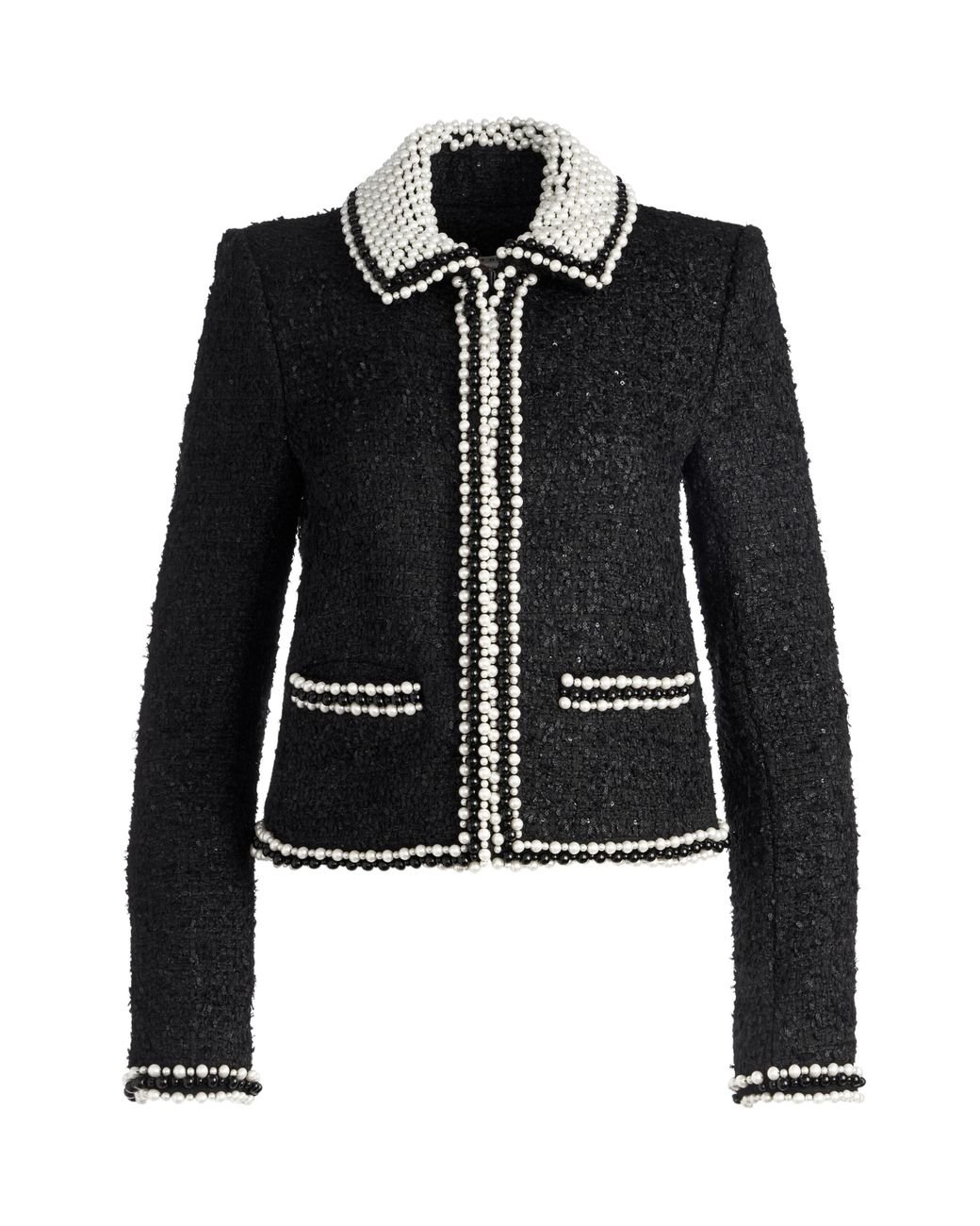 Alice + Olivia Kidman Pearl Embellished Collared Jacket in Black | Lyst