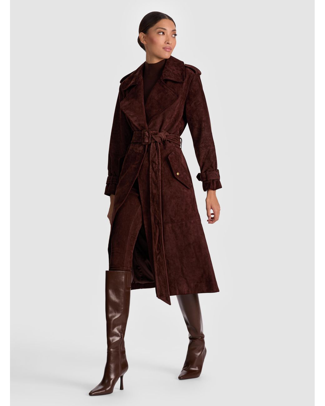 Alice + Olivia Nevada Suede Trench Coat in Brown | Lyst