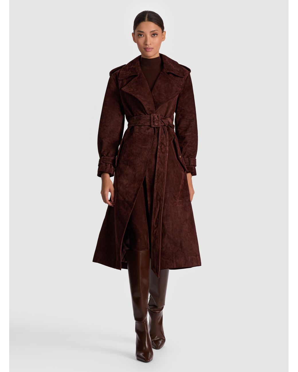 Alice + Olivia Nevada Suede Trench Coat in Brown | Lyst