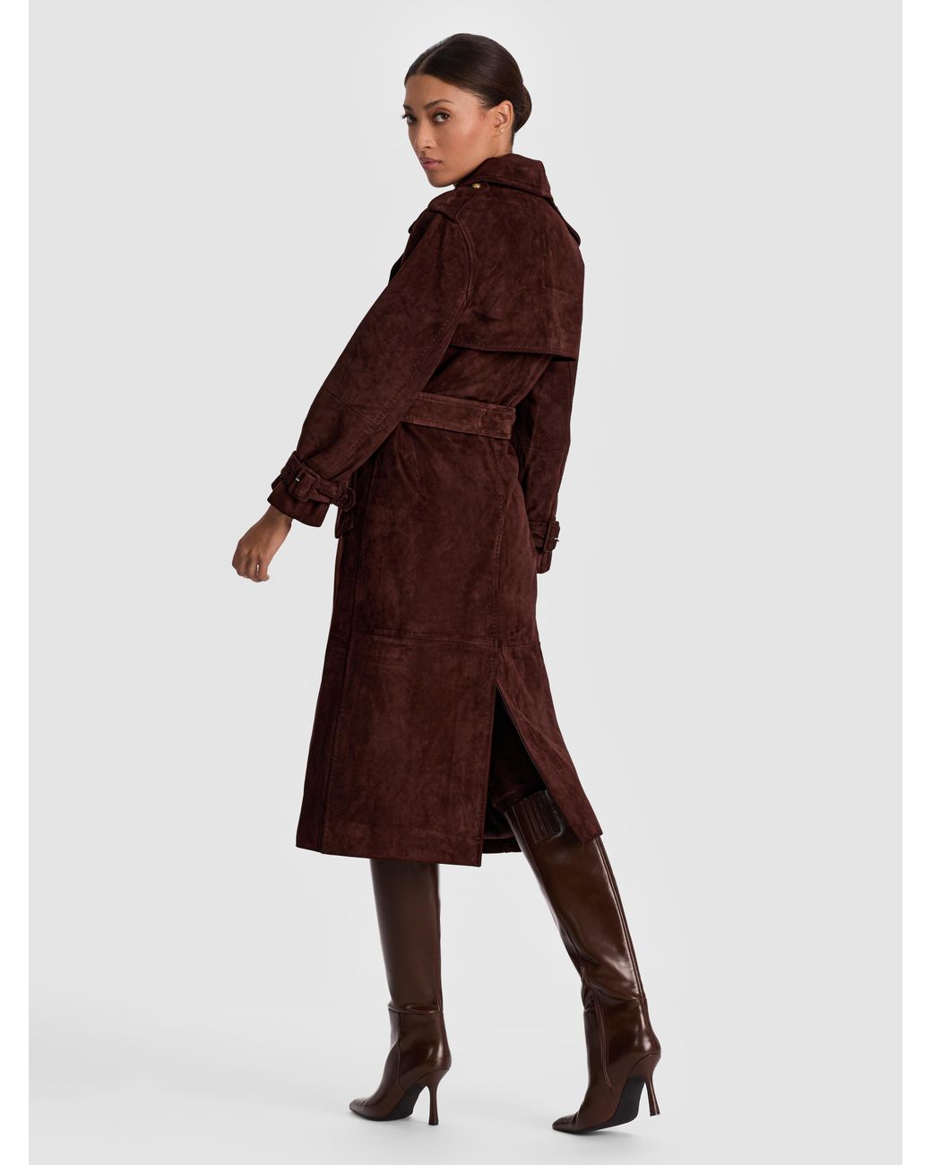 Alice + Olivia Nevada Suede Trench Coat in Brown | Lyst