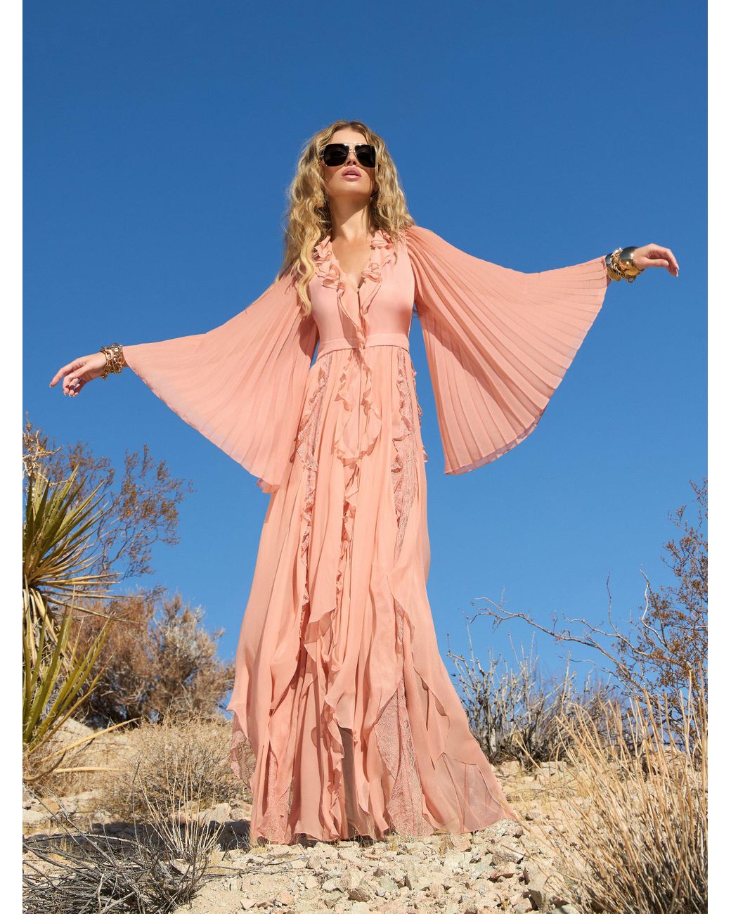 Alice + Olivia Day Sunburst Sleeve Maxi Dress in Blue | Lyst