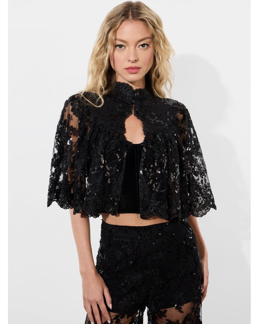 Alice + Olivia Aurelia Embellished Capelet in Black | Lyst