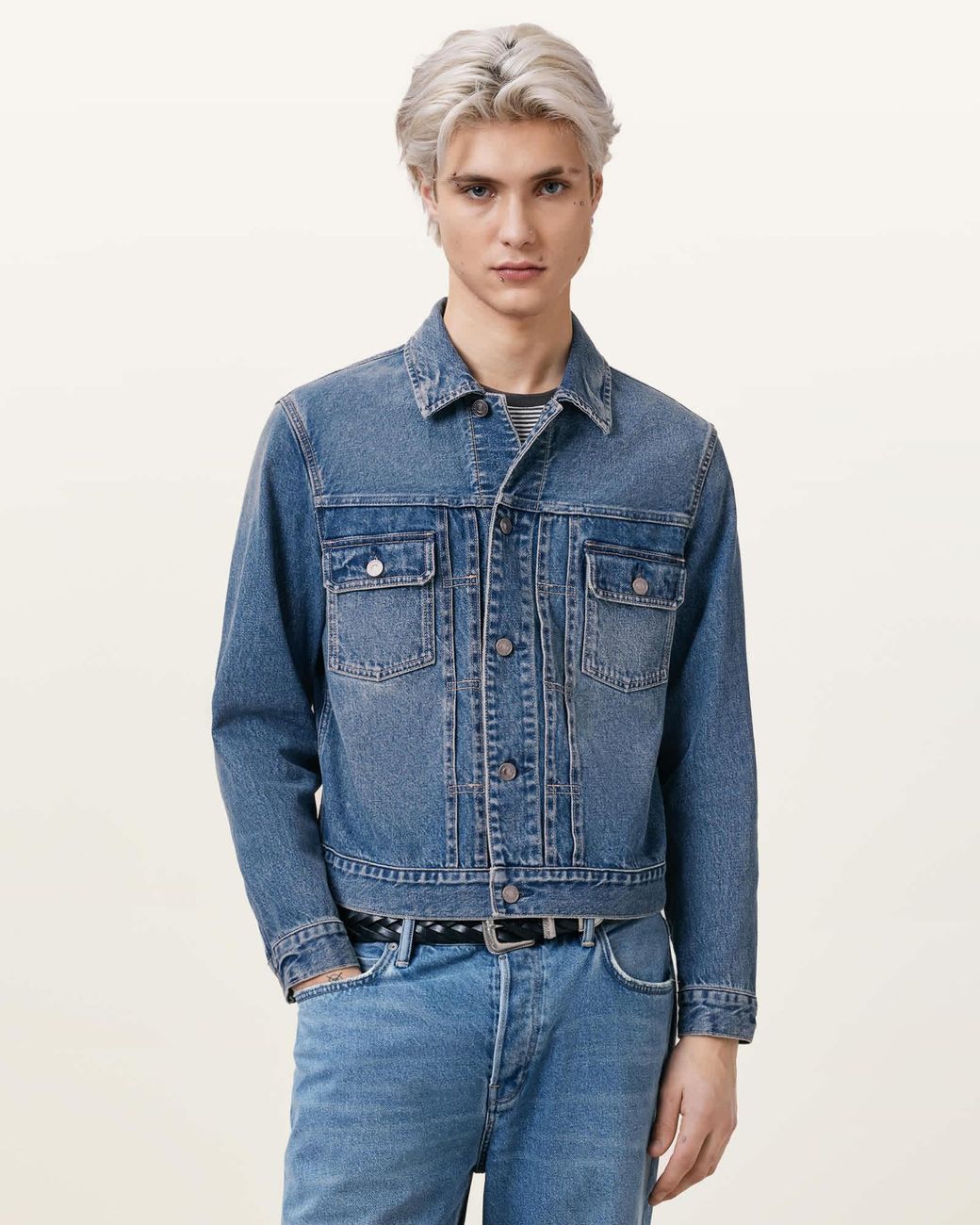 AllSaints Exile Denim Jacket in Blue for Men | Lyst