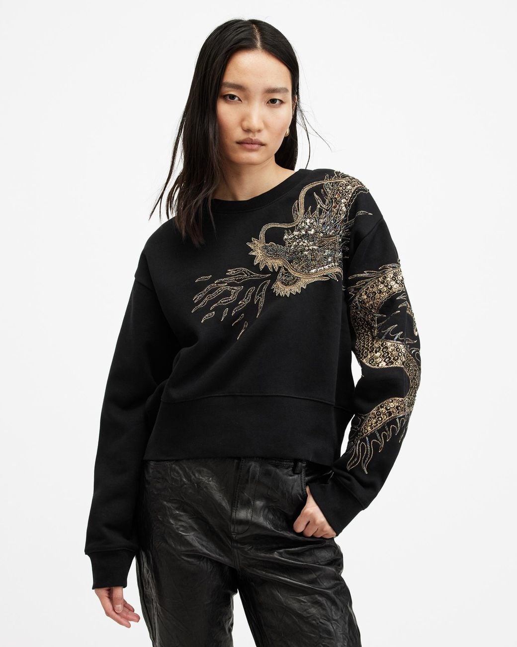 AllSaints Dragon Embellished Separo Sweatshirt in Black | Lyst UK