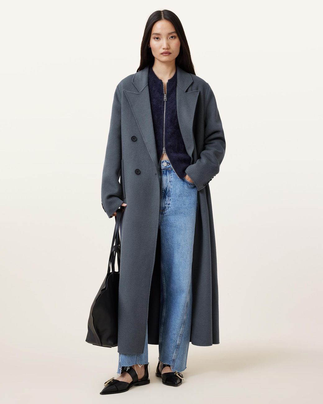 AllSaints Pheebee Oversized Coat in Blue | Lyst