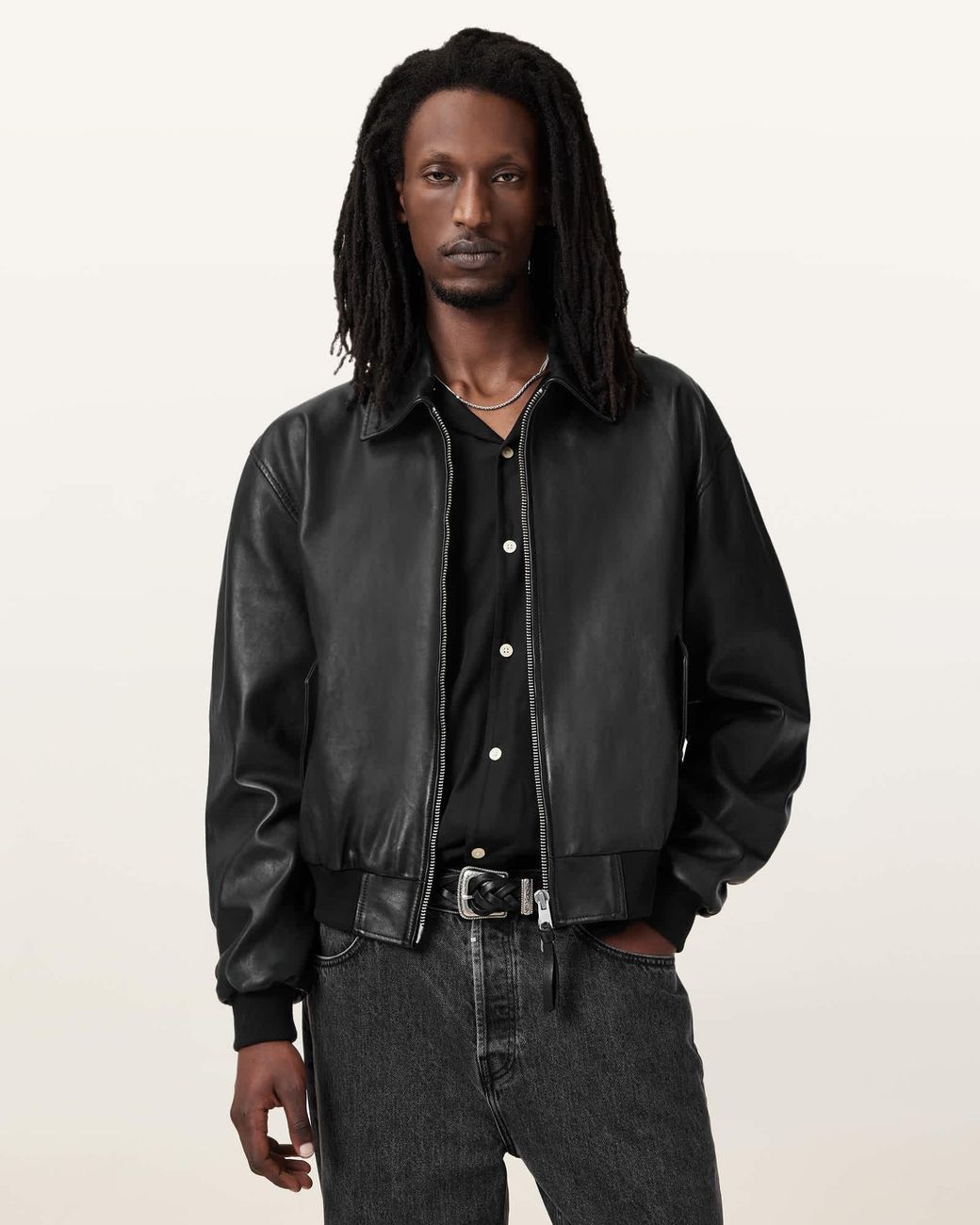 AllSaints Marco Oversized Leather Bomber Jacket in Black for Men | Lyst UK