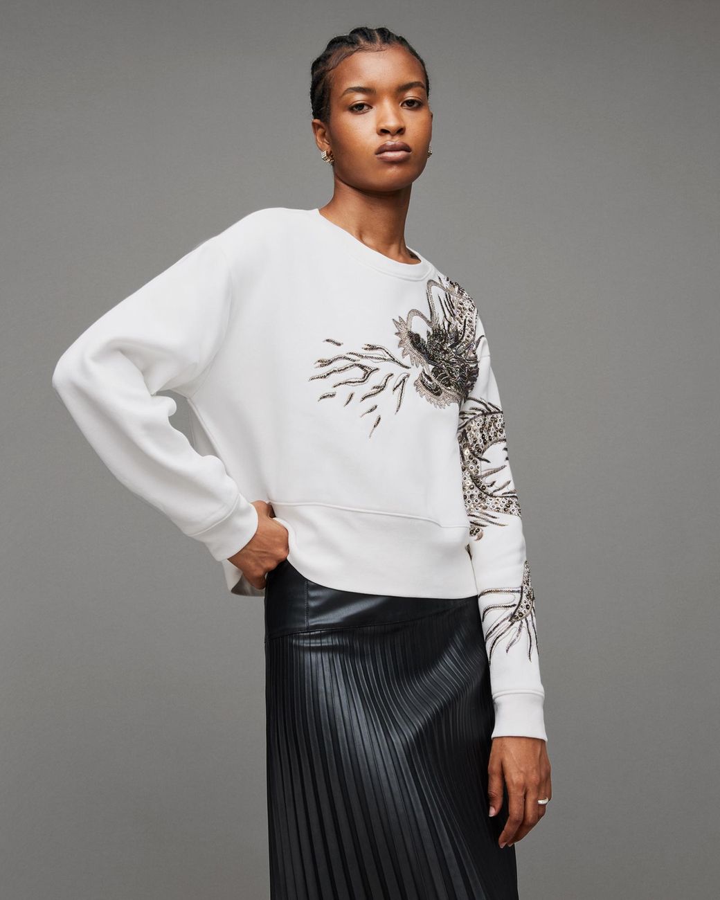 AllSaints Dragon Embellished Separo Sweatshirt in Gray | Lyst