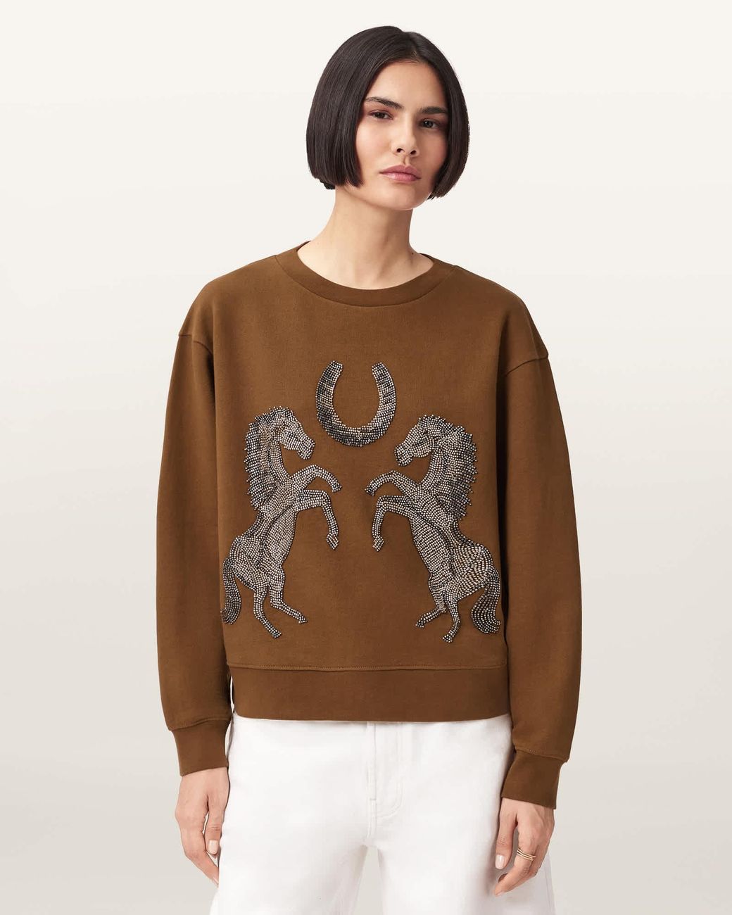 AllSaints Luck Embellished Pippa Sweatshirt in Brown | Lyst