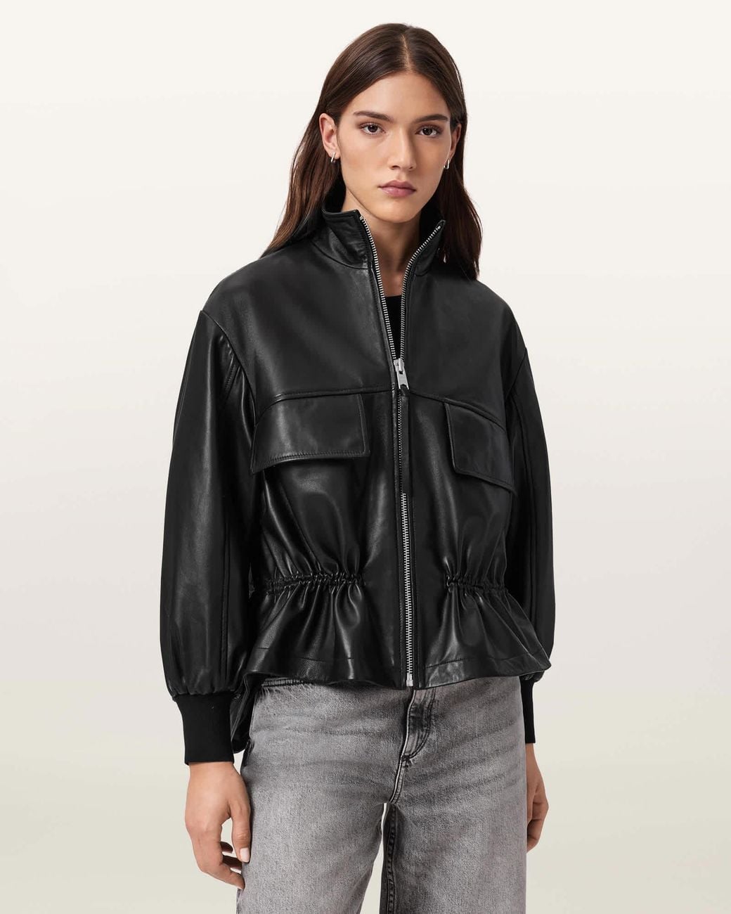 AllSaints Flor Leather Jacket in Black | Lyst UK