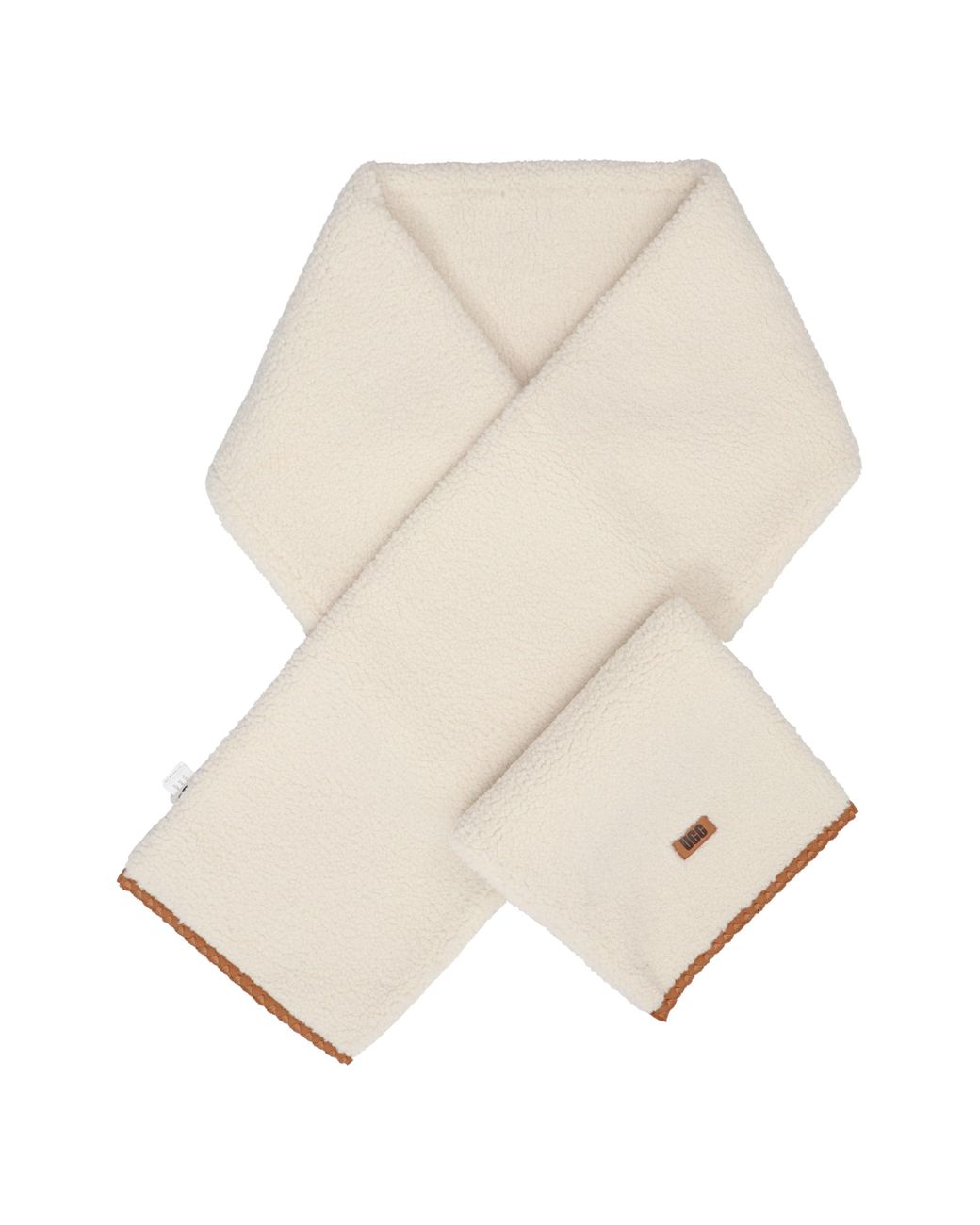 UGG Fluff Scalloped Scarf With Plush Fleece And Leather Logo in Natural ...