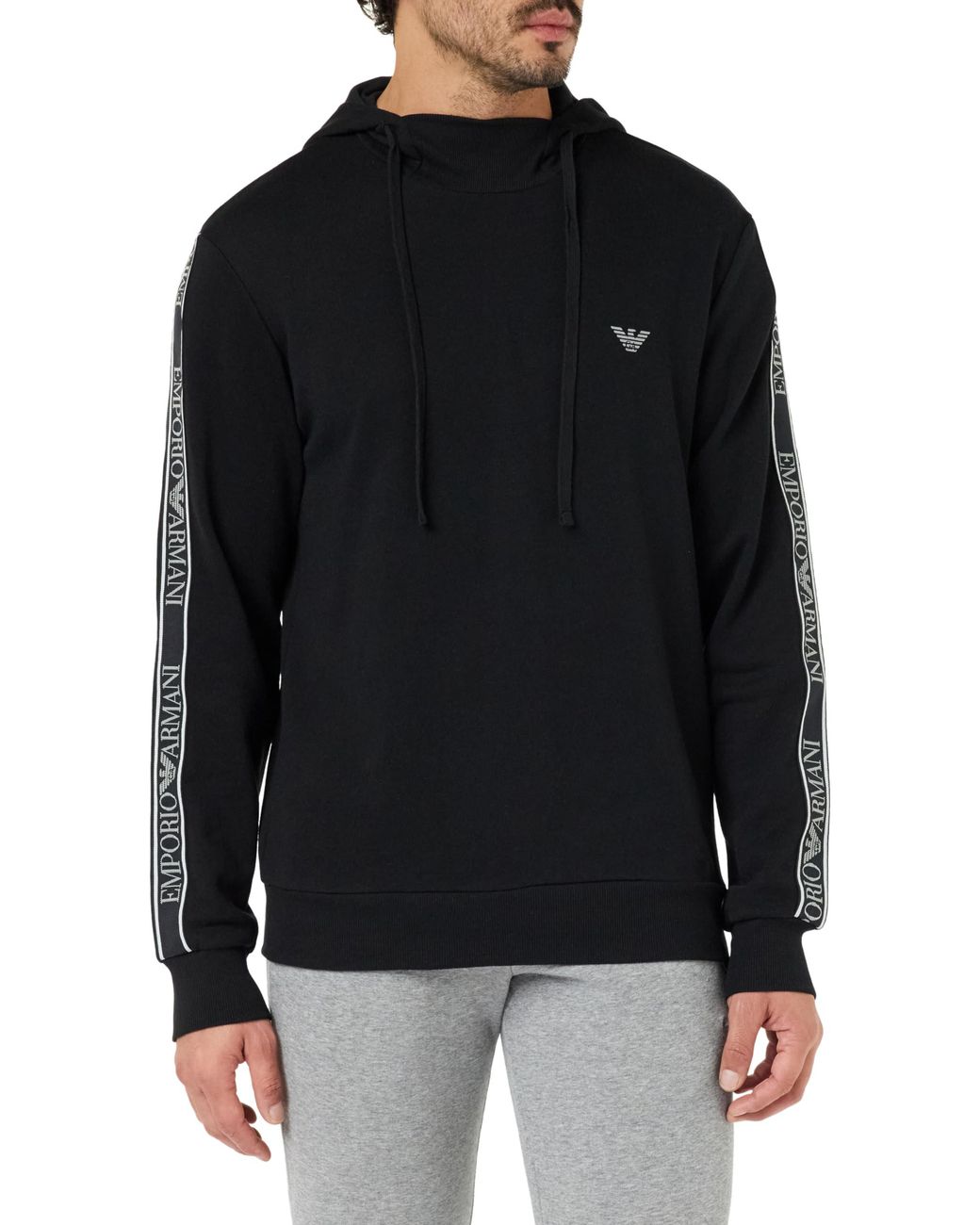 Emporio Armani Iconic Terry Hooded Sweater Long Sleeves in Black for Men | Lyst