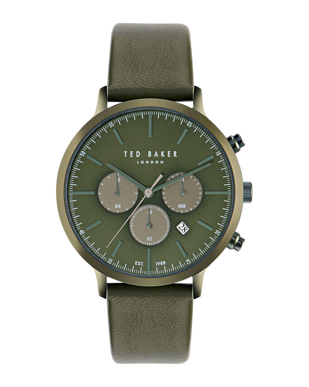 Ted Baker Gents Military Green Leather Strap Watch for Men | Lyst