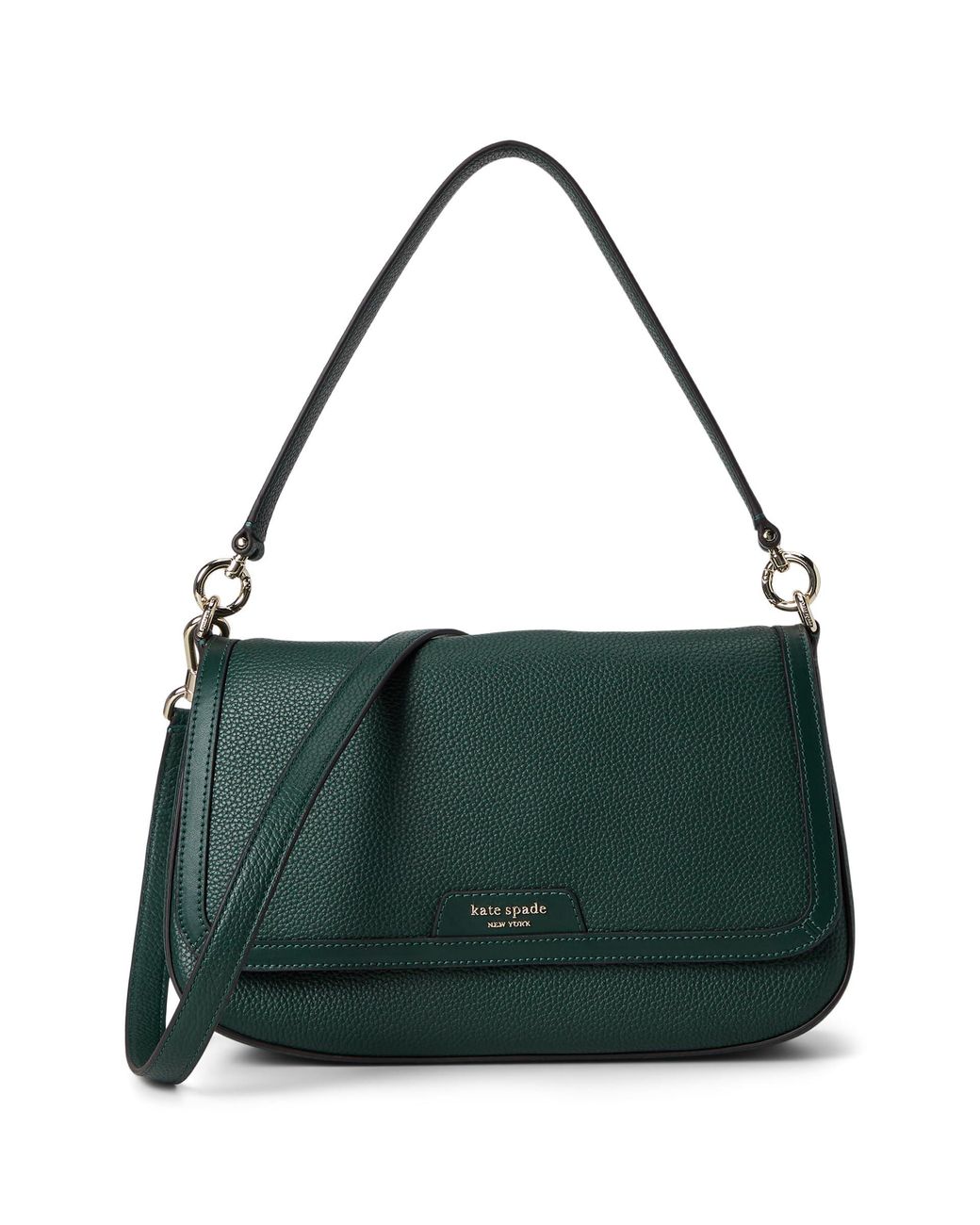 Kate Spade Hudson Pebbled Leather Flap Shoulder Bag in Green | Lyst