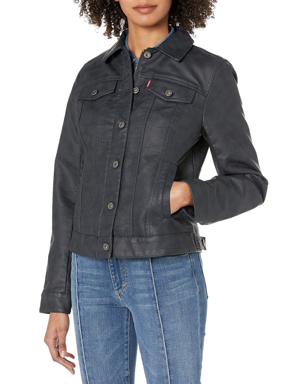 Levi's Classic Faux Leather Trucker's Jacket in Navy (Blue) - Save 20% ... Levi's Classic Faux Leather Trucker's Jacket in Navy (Blue) - Save 20% ...