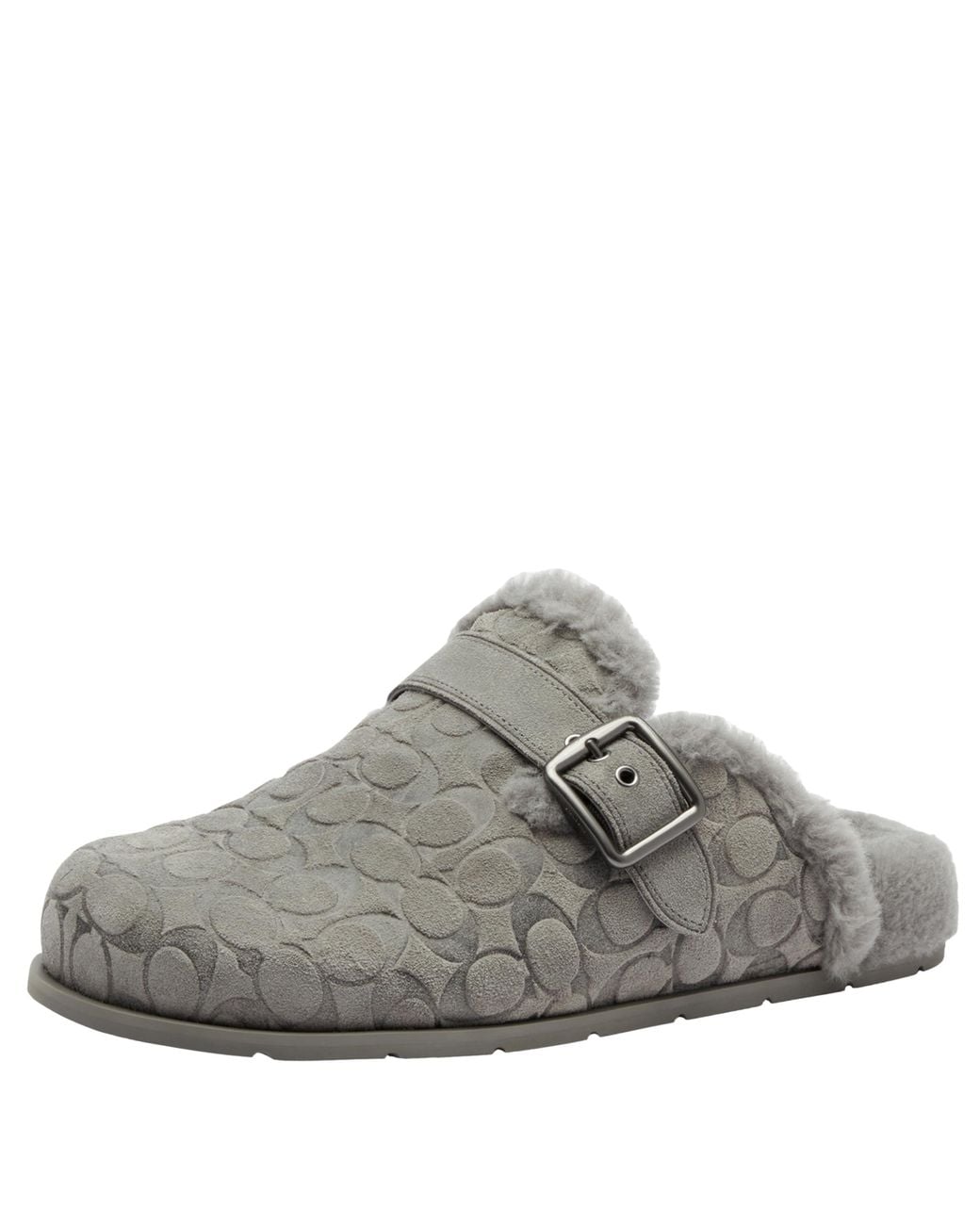 COACH Signature Suede Shearling Buckle Clog in Gray for Men | Lyst