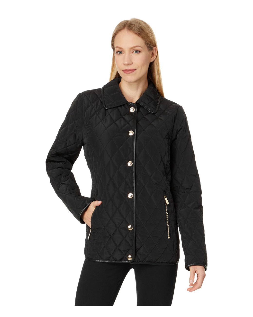 Michael Kors Snap Front Quilt M425969Bz () Jacket in Black | Lyst