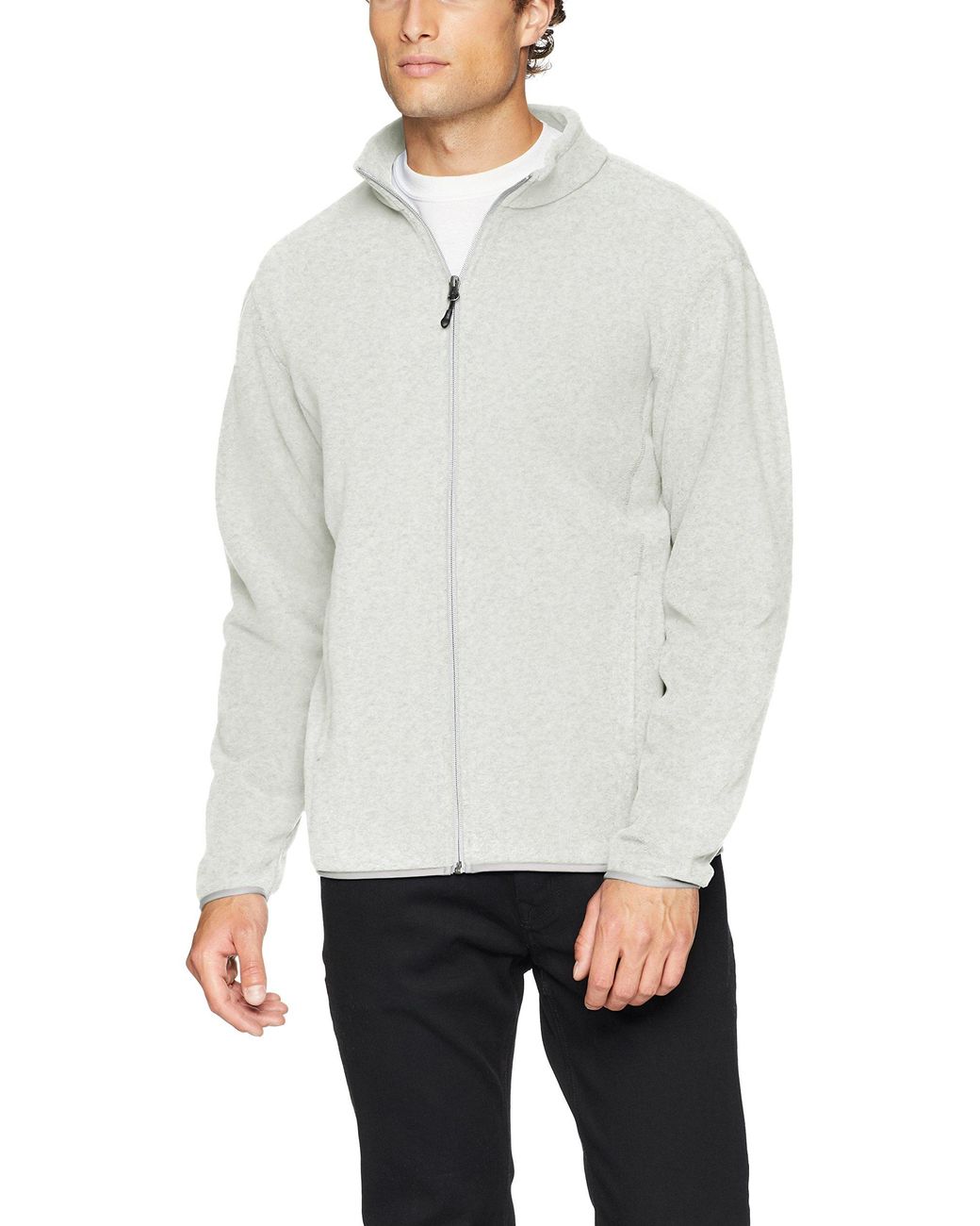 Amazon Essentials Full Zip Polar Fleece Jacket In Light Grey Heather Gray For Men Lyst