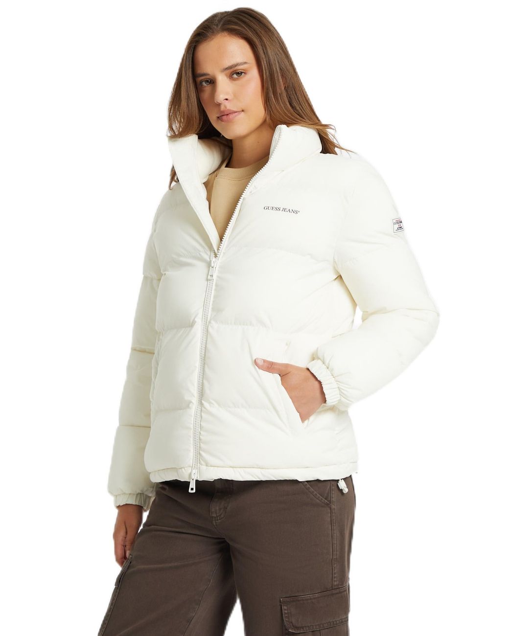 Guess Puffer Jacket in White | Lyst UK
