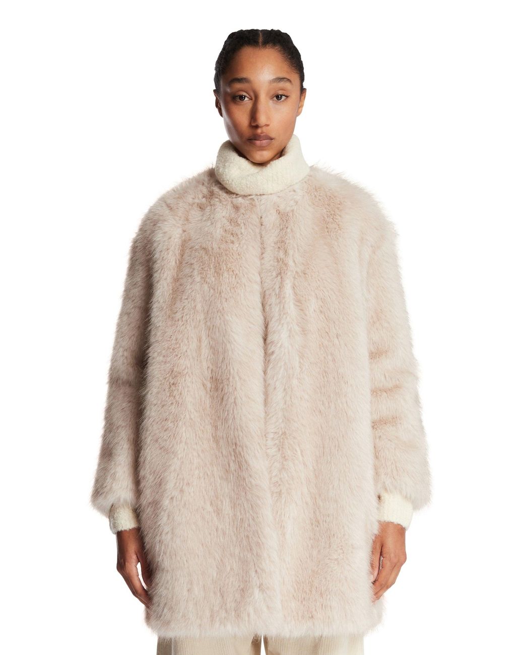 Max Mara Faux Fur Effect Coat in Natural | Lyst UK