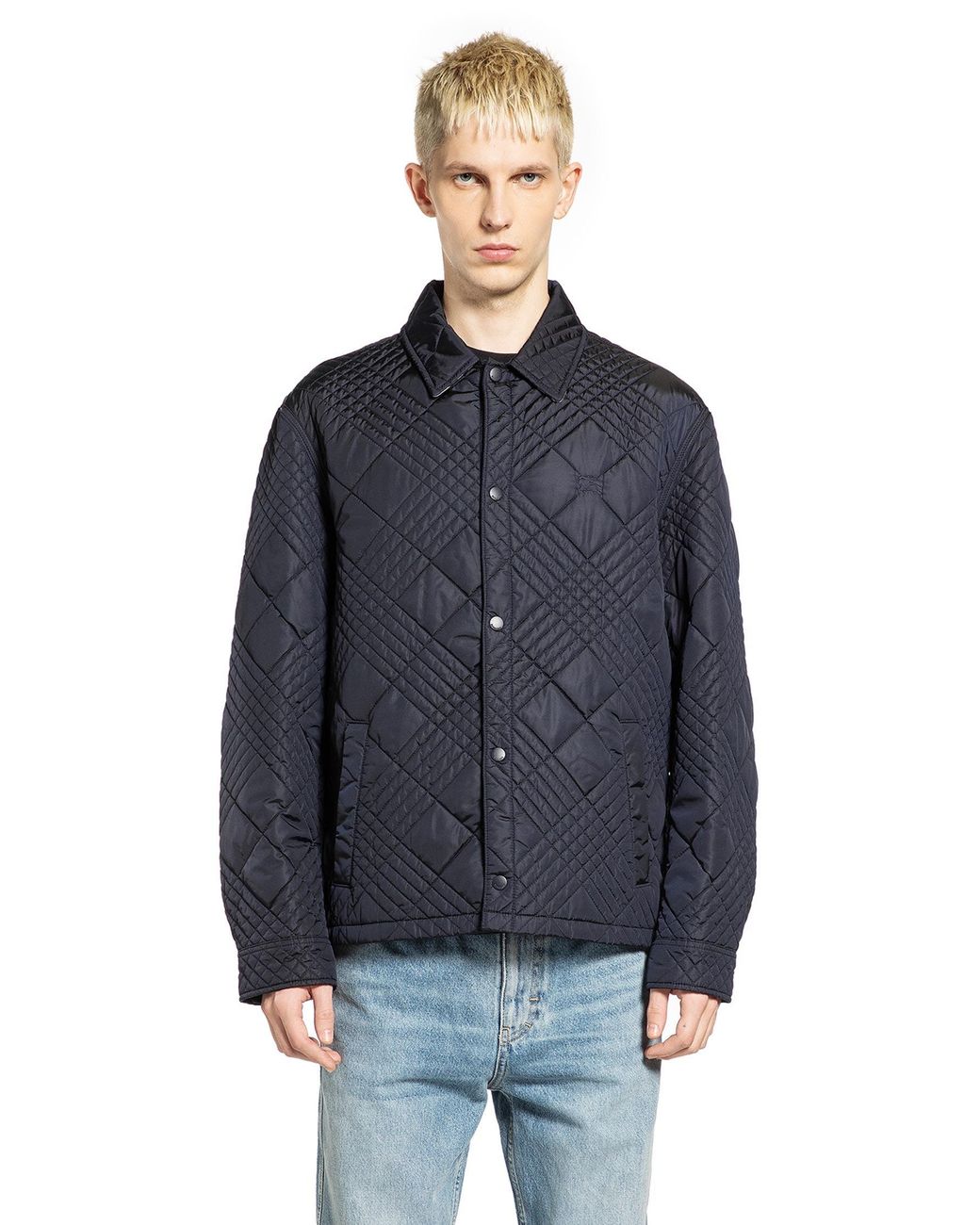 Burberry Micro Check Stitch Ramsey Jacket in Blue for Men | Lyst