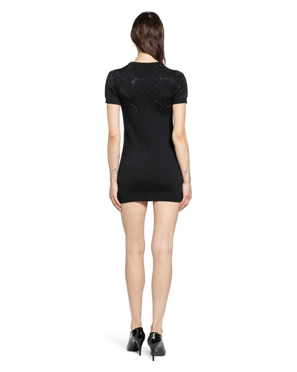 Gucci Fine Wool Mini Dress With Gg Crystals in Black | Lyst UK