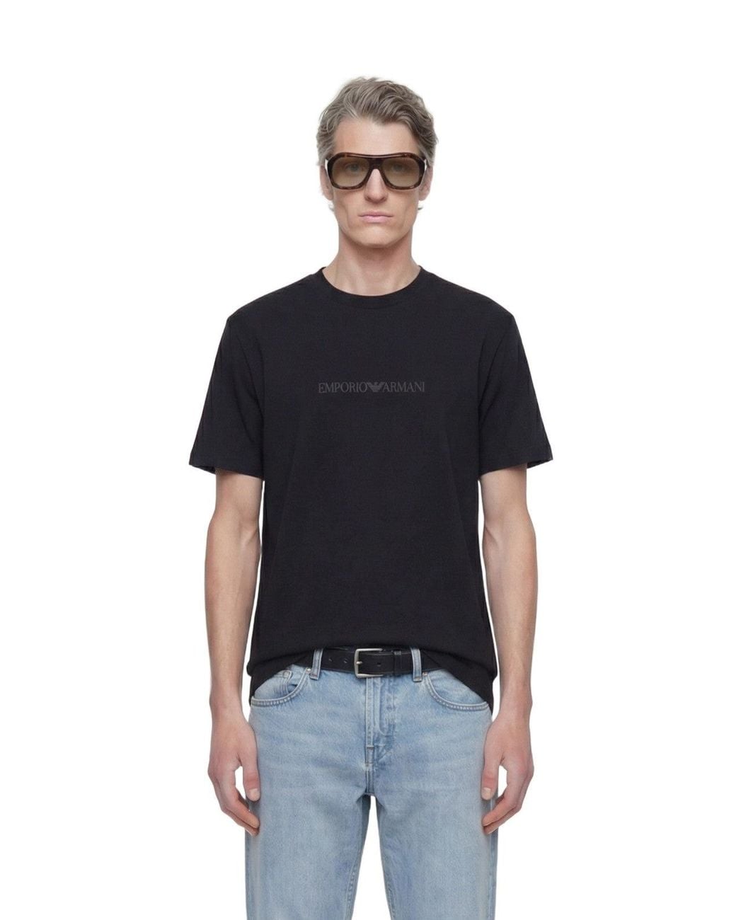 Emporio Armani Pima-Jersey Logo T-Shirt in Black for Men | Lyst UK