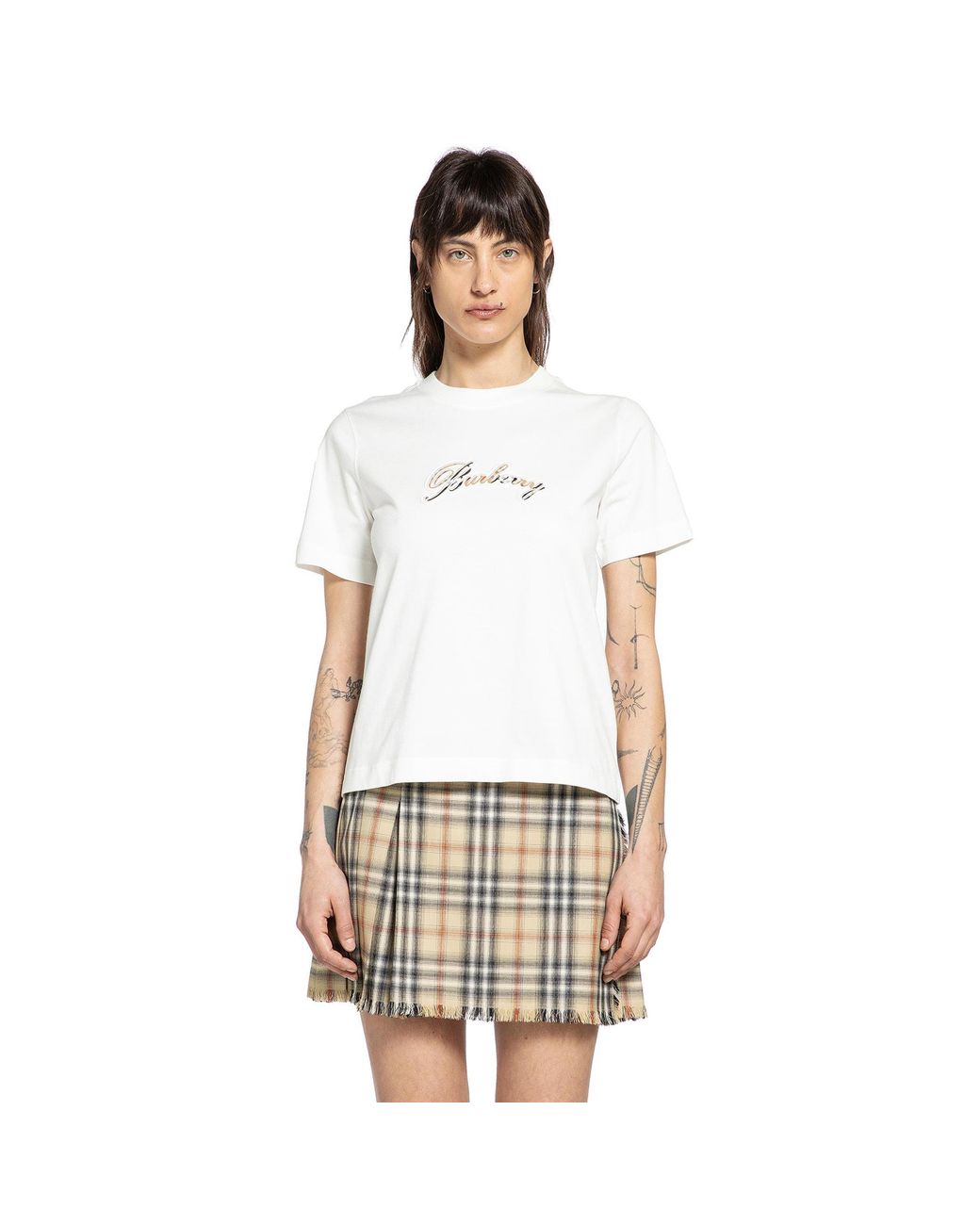 Burberry Cursive Logo Cotton T-Shirt in White | Lyst