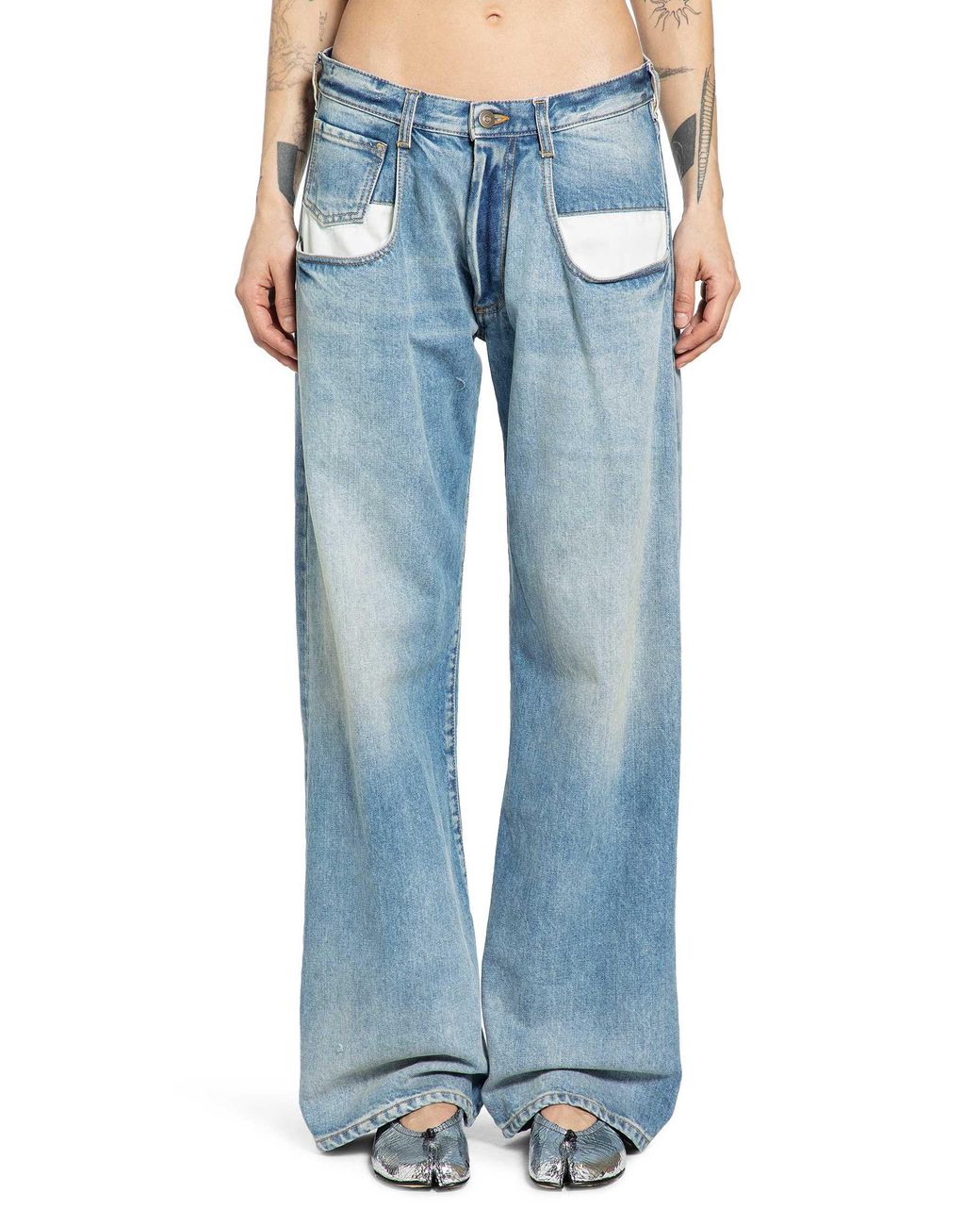 Maison Margiela Low Rise Loose Fit Jeans in Blue | Lyst