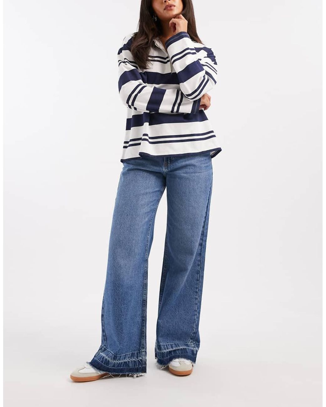 ONLY Bailey High Waist Raw Hem Jeans in Blue | Lyst UK