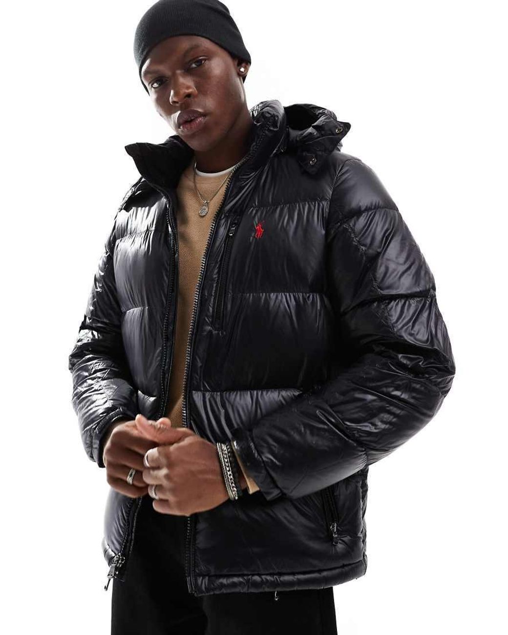 Polo Ralph Lauren Detatchable Hood High Shine Down Puffer Jacket in ...