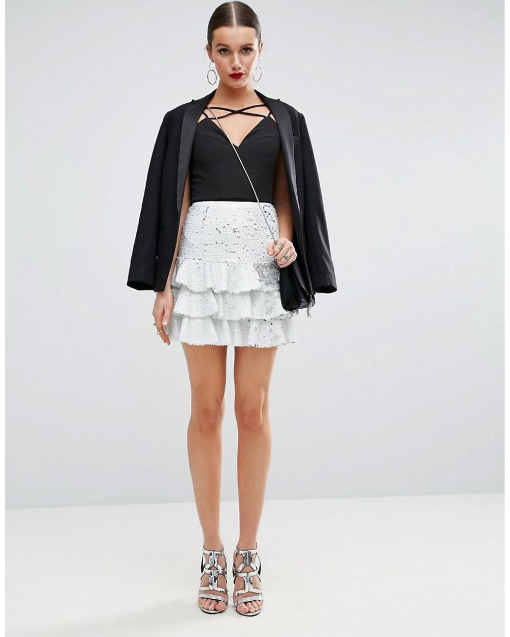 ASOS Synthetic Sequin Rara Mini Skirt in White | Lyst