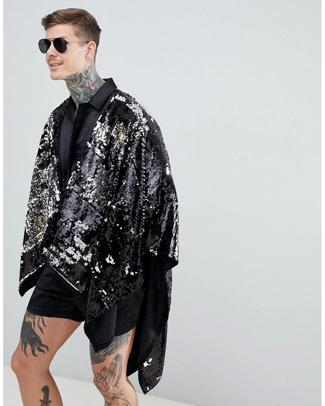 ASOS Festival Sequin Cape In Black & Silver for Men | Lyst