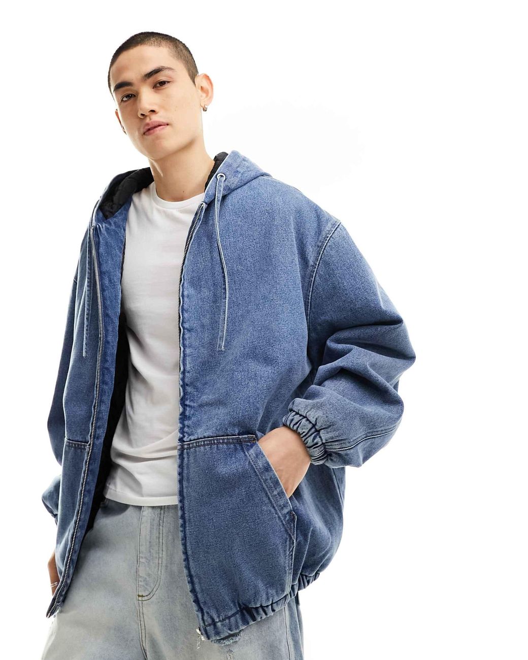 ASOS Super Oversized Denim Jacket With Hood in Blue for Men | Lyst