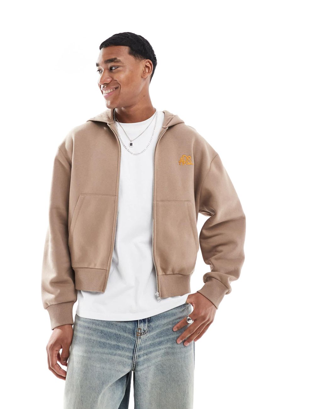 ASOS Boxy Oversized Zip Up Hoodie With Print in Natural for Men | Lyst