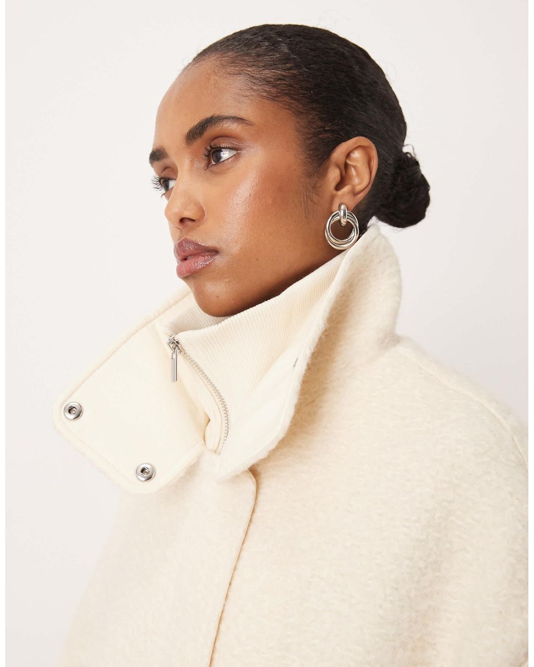Mango High Neck Textured Utility Jacket in Natural | Lyst