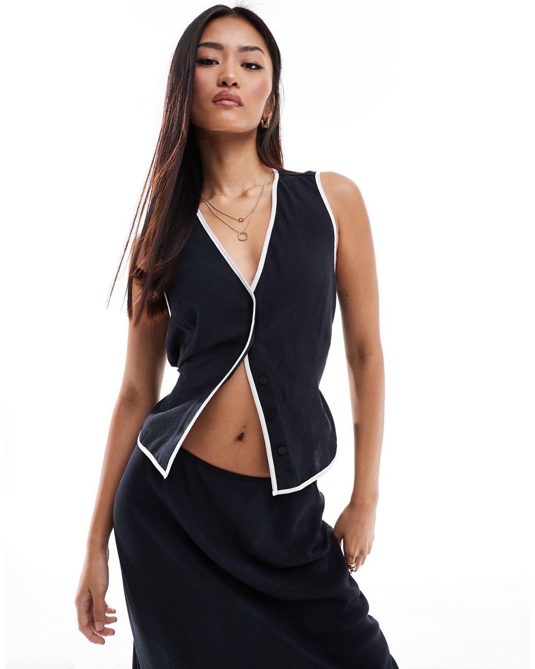 ASOS Linen Blend Waistcoat With Contrast Binding in Blue | Lyst