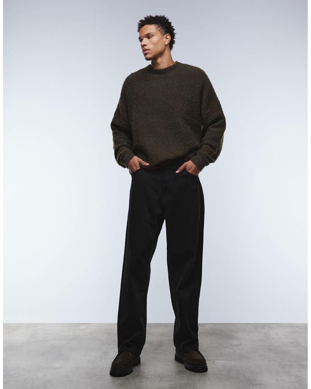 ASOS Super Oversized Knit Boucle Sweater in Gray for Men | Lyst