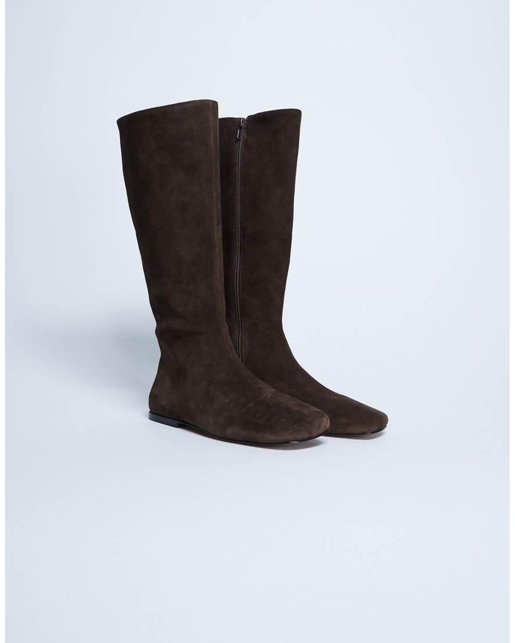 TOPSHOP Tess Real Suede Knee High Flat Boot in White | Lyst UK