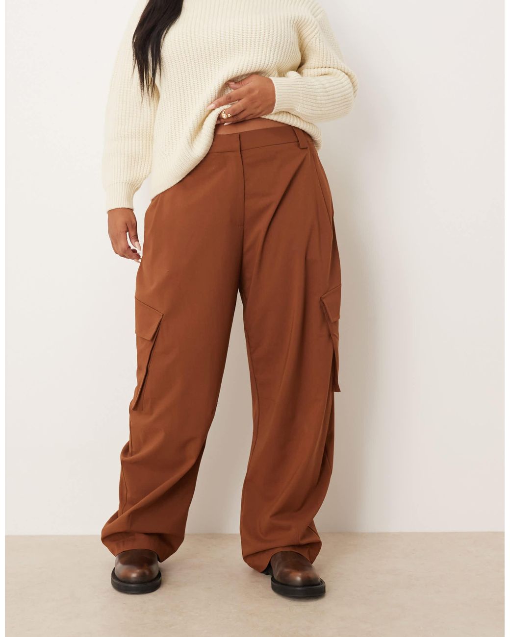 ASOS Asos Design Curve Tailored Utility Barrel Leg Pants in Natural | Lyst