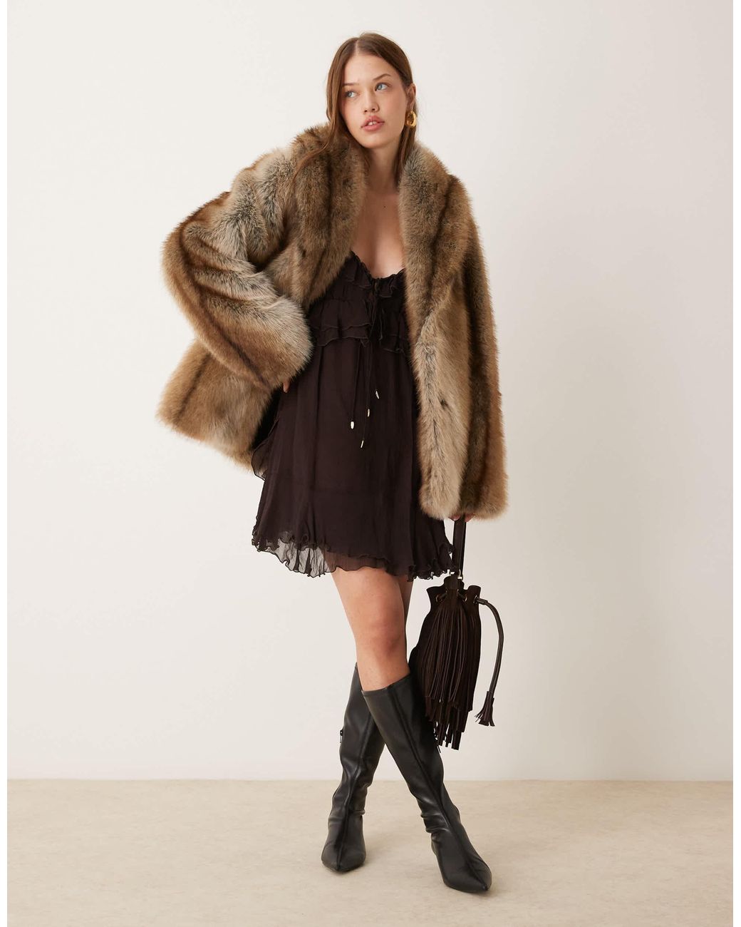 ASOS Tipped Vintage Faux Fur Coat in Natural | Lyst
