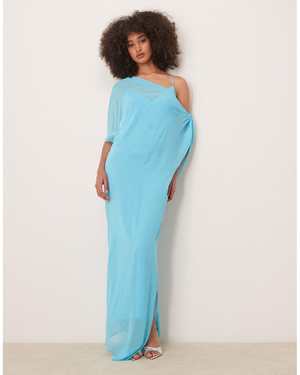 ASOS Goddess Drape Double Layered Colour Block Maxi Dress in Blue | Lyst