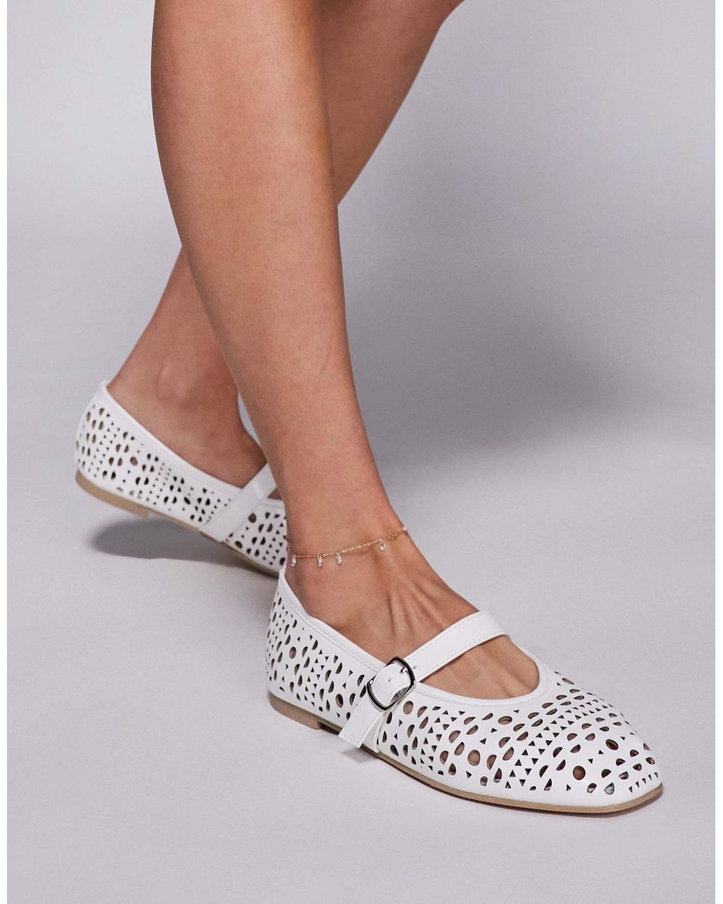 Public Desire Clementina Laser Cut Mary Jane Ballet Flats in White | Lyst