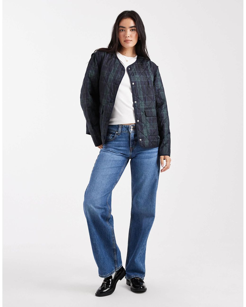 Object Quilted Check Jacket in Blue | Lyst