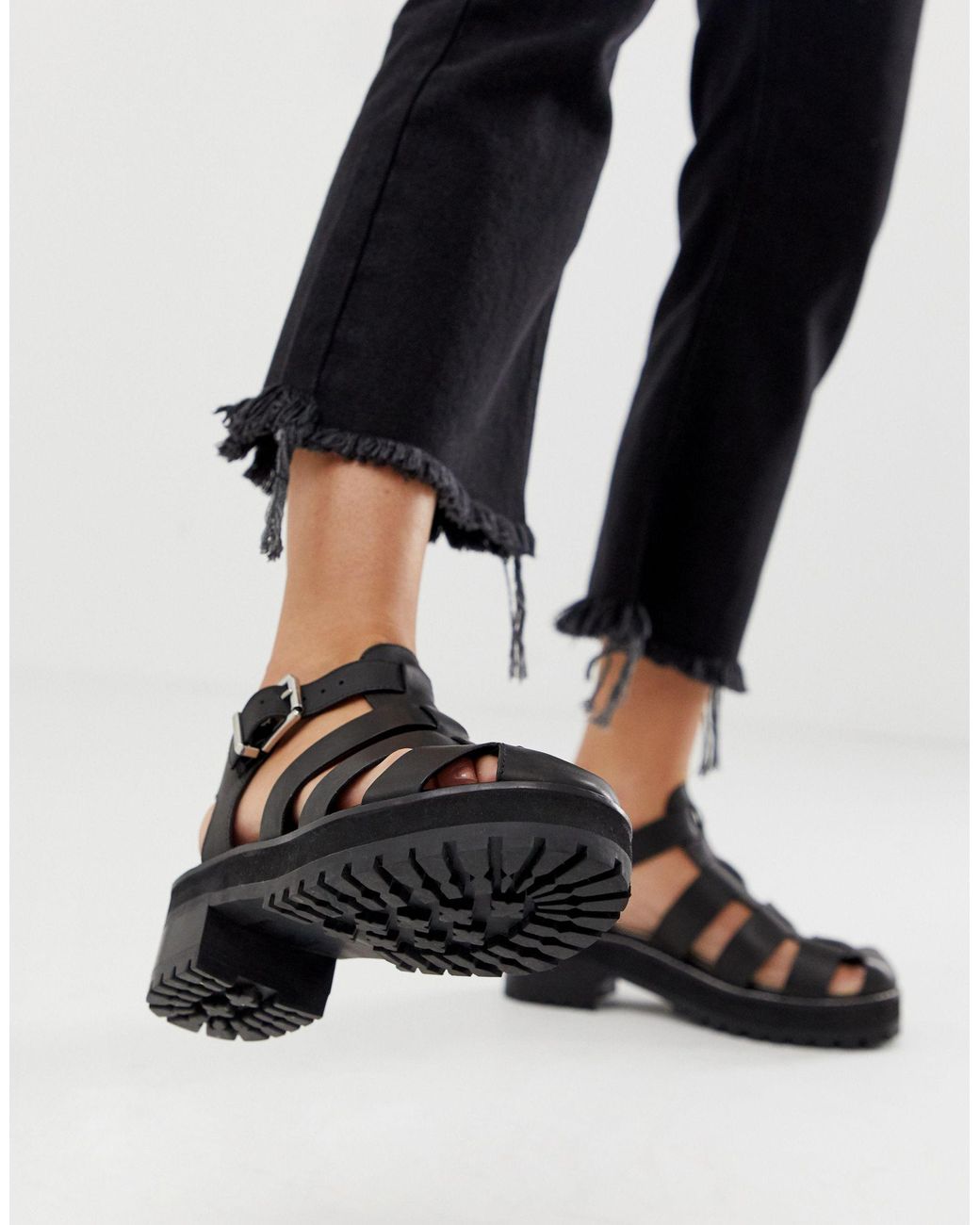 ASOS Fisherman Premium Chunky Flat Leather Sandals in Black | Lyst