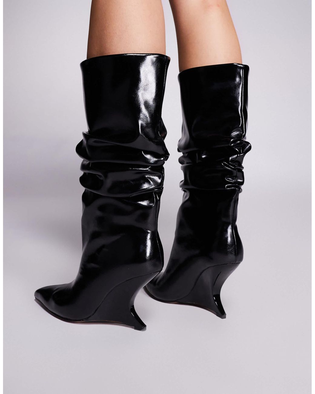 ASOS Cheryl Wedge Slouch Knee Boots in Black | Lyst