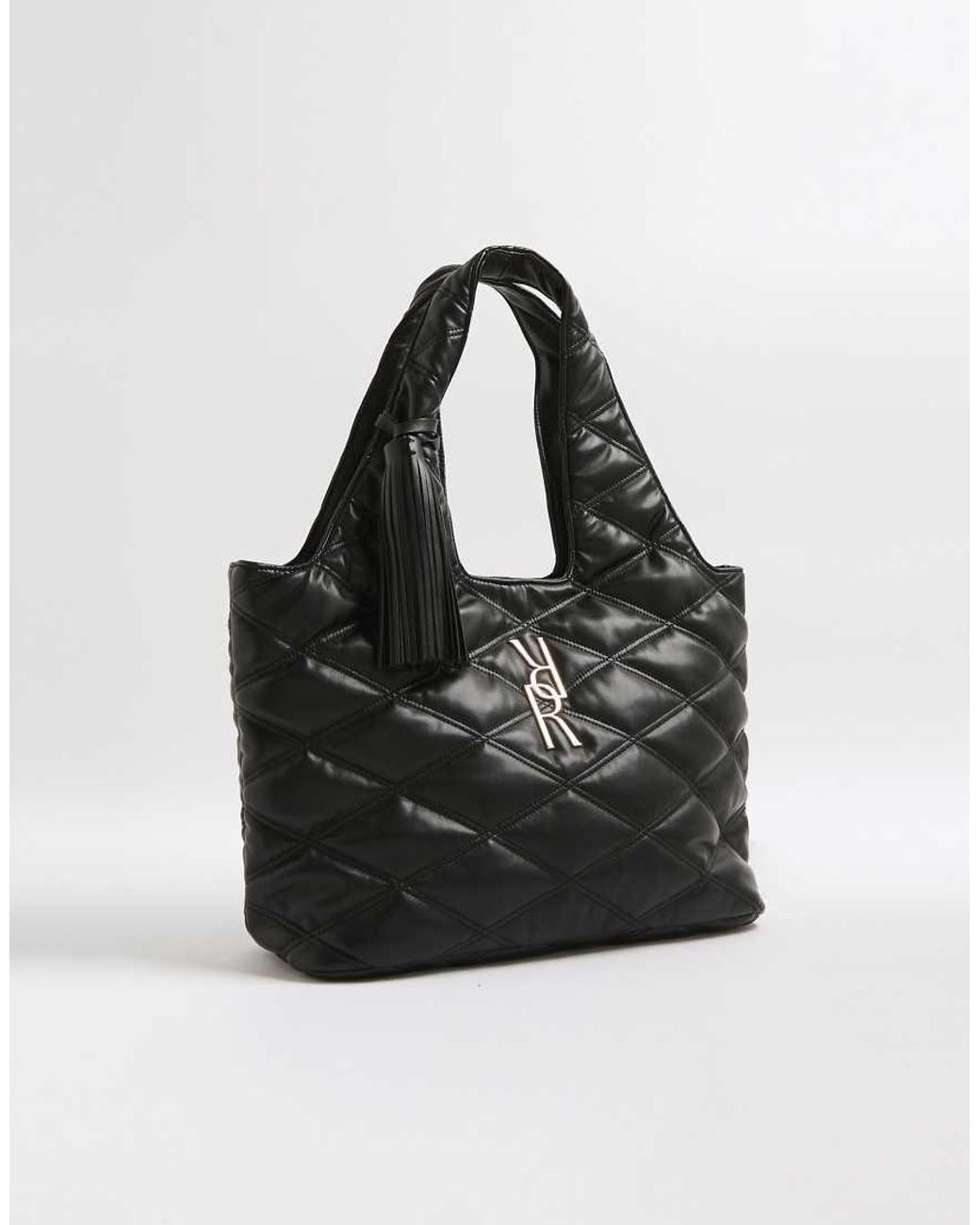 River Island Oversized Quilted Rr Tassel Slouch Bag in Black | Lyst UK