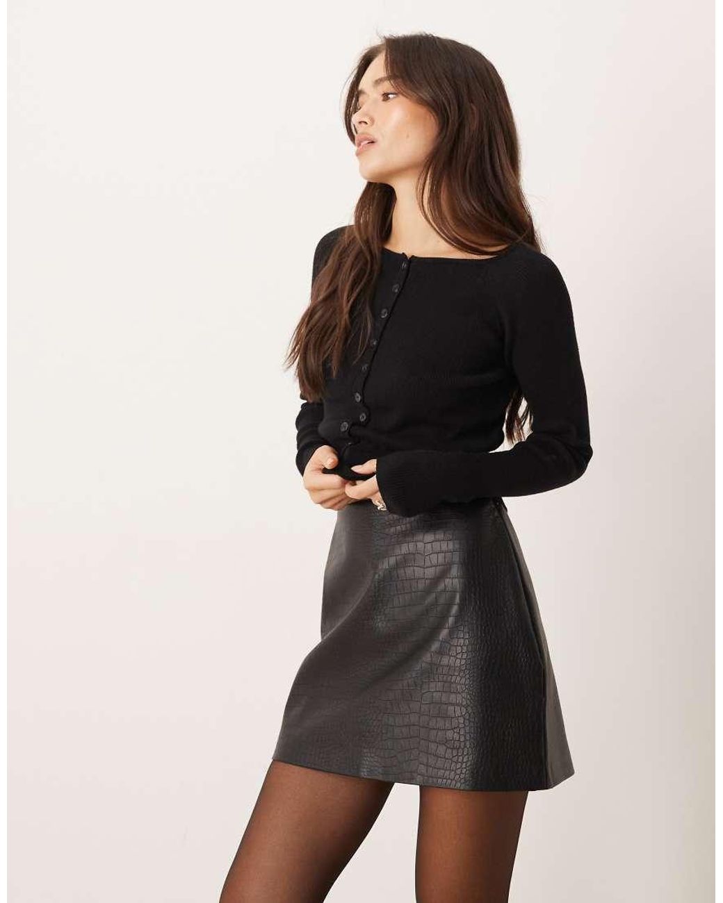 Abercrombie & Fitch Moc Croc Mini A-line Skirt in Black | Lyst UK