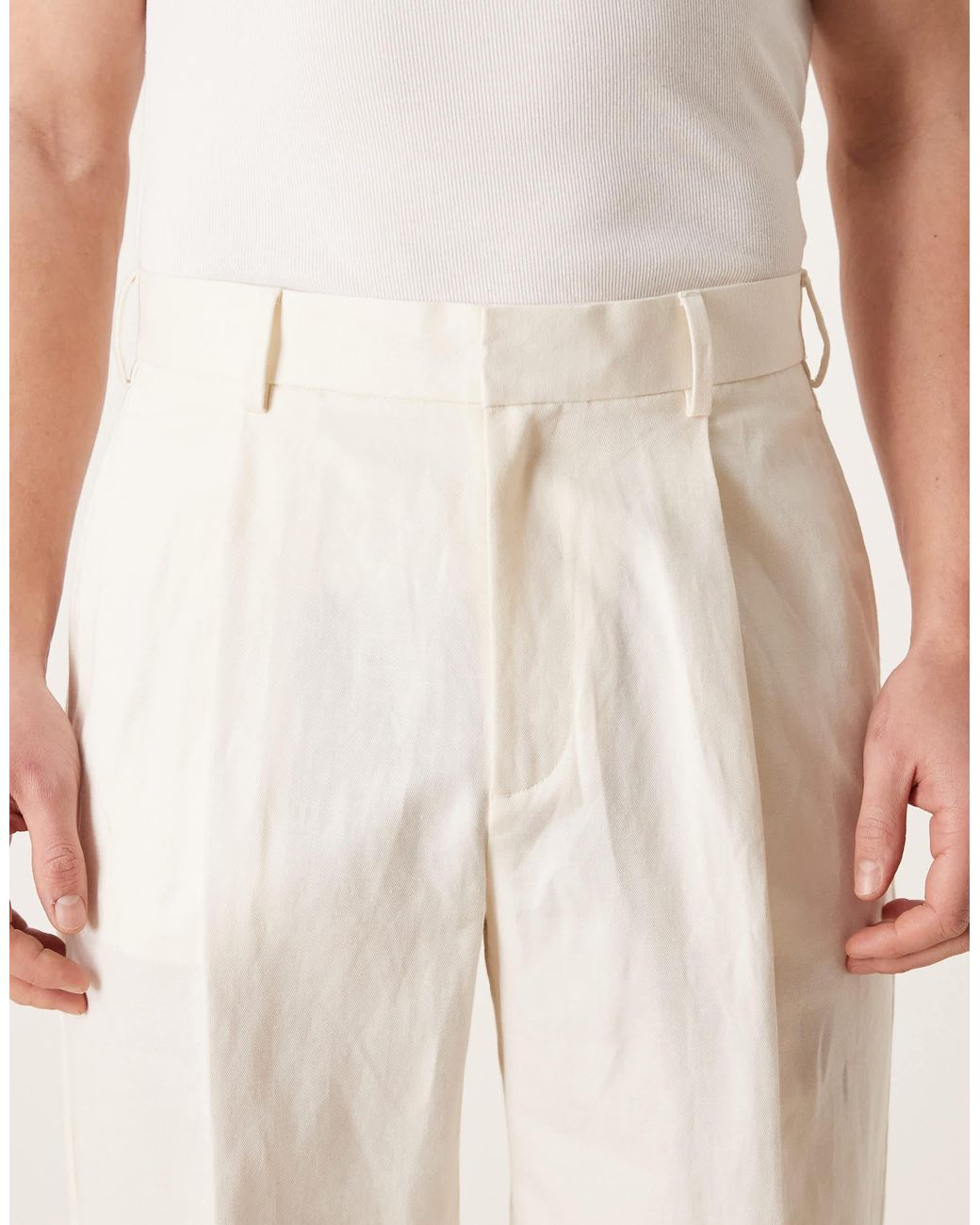 ASOS Smart Pleated Linen Rich Wide Leg Trousers in Natural for Men | Lyst