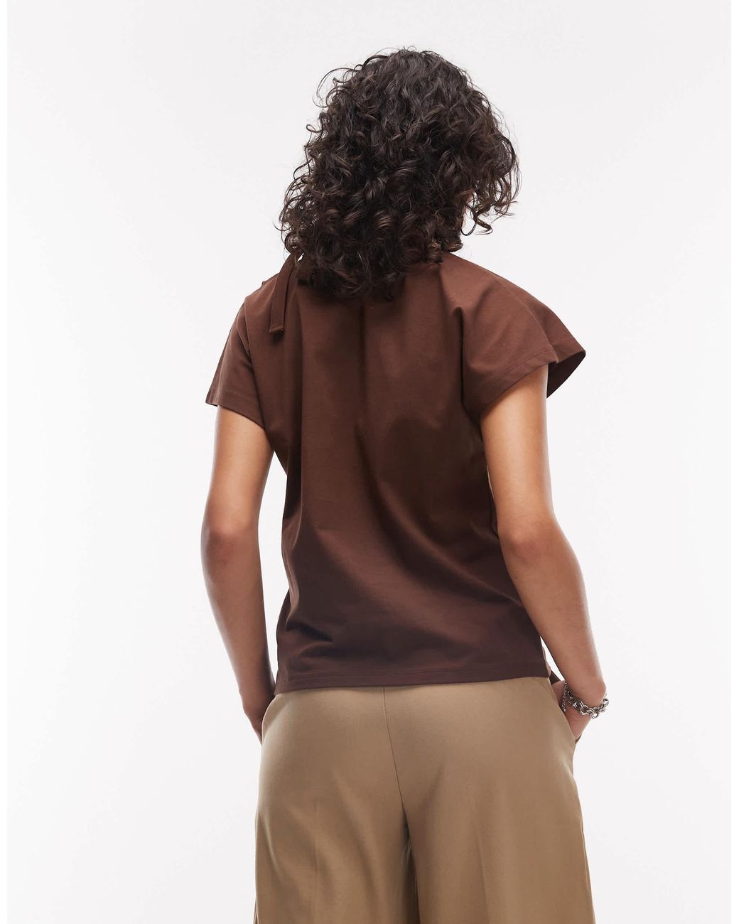 ASOS Cap Sleeve With Cut Out Scarf Detail Top in Brown | Lyst