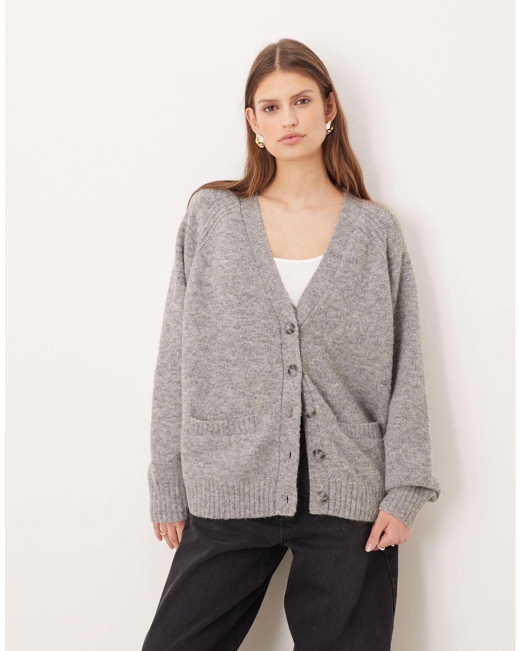 Abercrombie & Fitch Oversized Dad Cardigan in Gray | Lyst